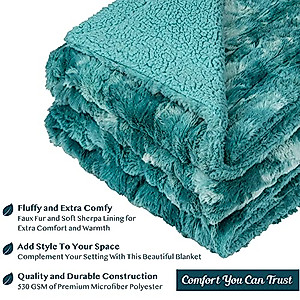 PAVILIA Soft Fuzzy Faux Fur Throw Blanket, Teal Green, Fluffy Furry Warm Sherpa Blanket Fleece Throw for Bed, Sofa, Couch, Decorative Shag Plush Comfy Thick Throw Blanket, 50x60 Inches