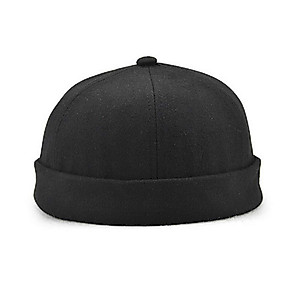 Zegoo Men Women Skullcap Beanie Worker Sailor Cap Rolled Cuff Retro Brimless Outfit Hat Black