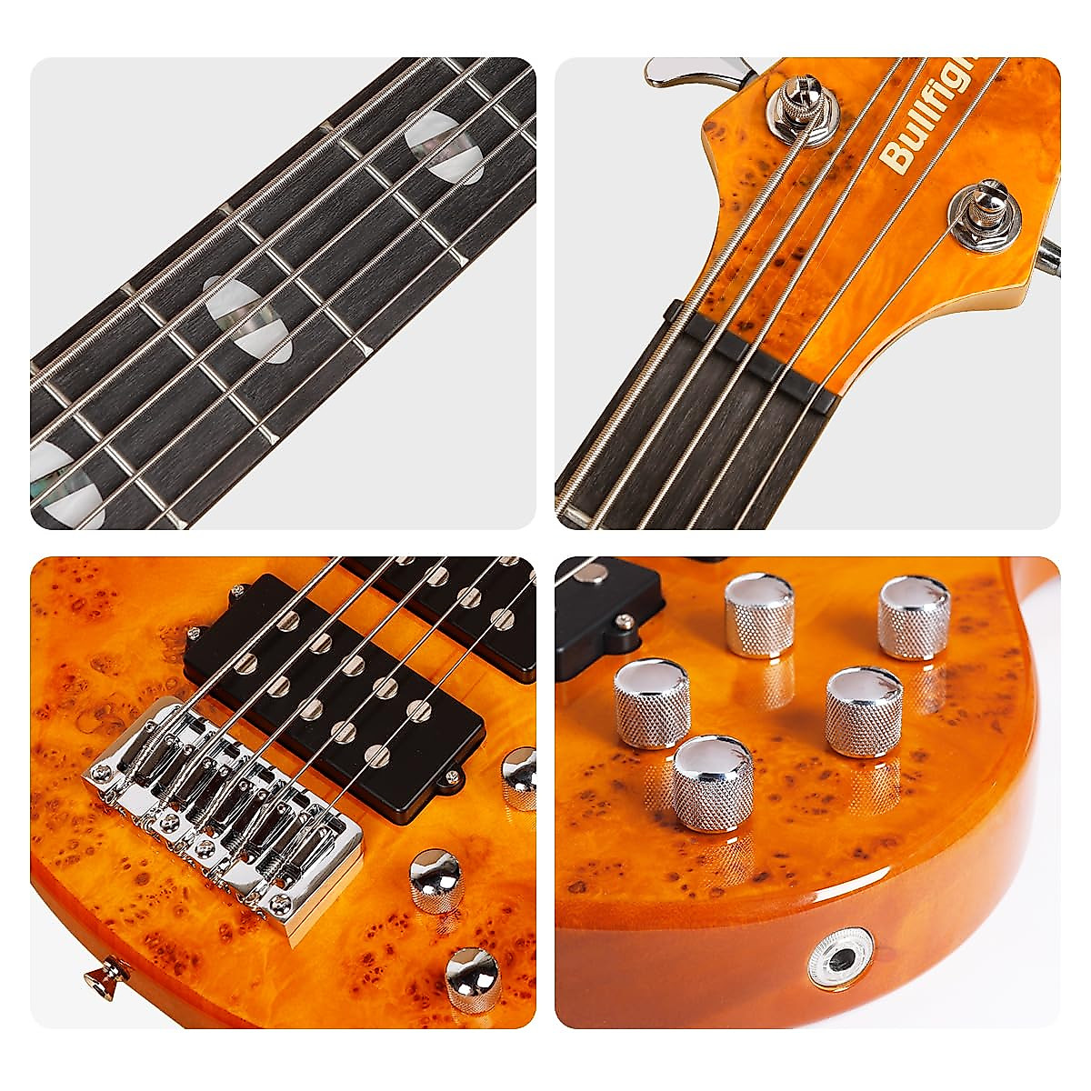 Electric Bass Guitar 5 Strings Full Size Bass Beginner Kit for Starter with Gig Bag, Guitar Strap, and Guitar Cable (yellow)