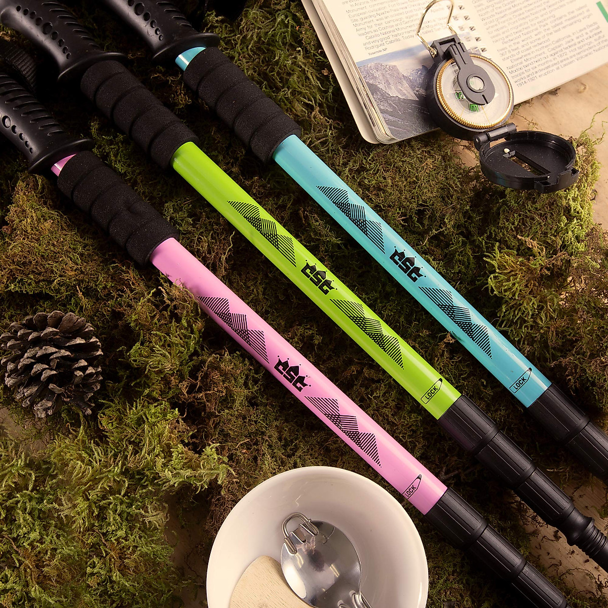 Trekking Pole & Walking Staff | Strong, Lightweight Aluminum | Extends up to 53" Collapses down to 23" | All-terrain: Interchangeable Carbonite Ice Pick Tip, Rubber Asphalt Tip, and Snow Cap (Teal)