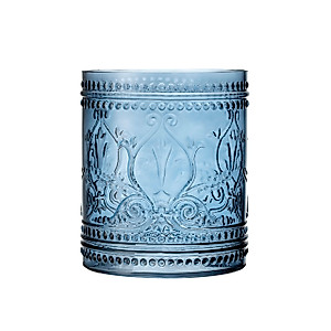 KMwares Decorative Wastebasket/Trash Can/Garbage Can for Home Accent, Kitchen, Bathroom Accessories, Office Decoration - Real Glass Solid Dark Blue