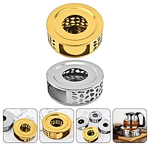 Angoily 2pcs Stainless Steel Teapot Warmer Metal Teapot Heater with Tealight Holder Candle Base Coffee Tea Warmer for Home Restaurant Camping