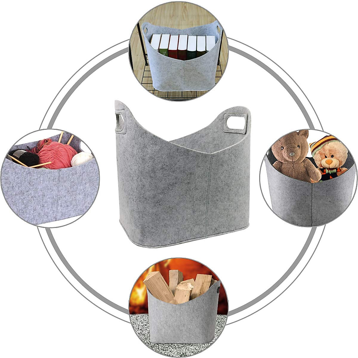 LIMEIDE Portable Felt Foldable Holder Bag/Bin/Basket for Storage,Grey Felt Bin with Handles,Collapsible & Stronger Storage Solution for Office,Bedroom,Camping,Toys Large,15.8x11.8x15.8 inches (LxWxH)