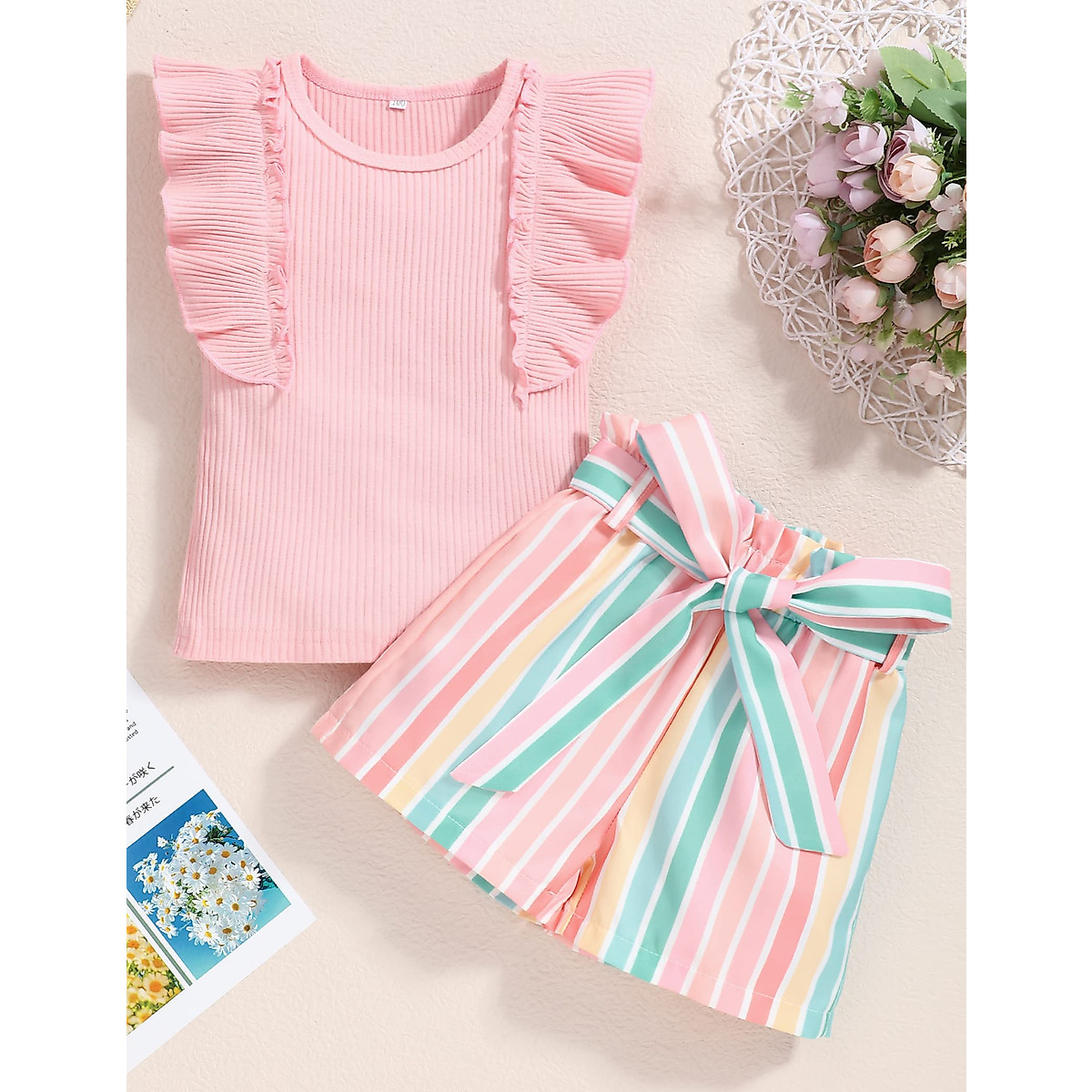 Crazyme Toddler Girl Clothes Short Sleeve T-Shirt Top Pirnted Short Set Baby Girl Outfits 18 Month-5T Girl Clothes