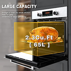 24" Single Wall Oven, 2.3 Cu.ft. Built-in Electric Wall Oven 9 Cooking Functions, Convection Wall Oven with Sensitive Touch Control, Timer, Stainless Steel Finish, For Kitchen, ETL Certified