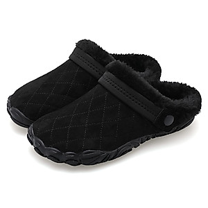 Besroad Soft Plush Lightweight House Fuzzy Slides Slippers for Women Fur Home Outdoor Shoes New All Black 7.5 Women/6 Men
