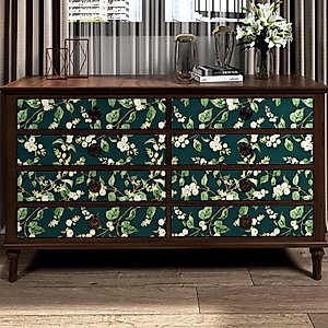 HotDecor 24"x118" Vintage Floral Peel and Stick Wallpaper Floral Contact Paper Cabinents Shelves Dark Green Wallpaper Cabinet Contact Paper Floral Removable Botanical Wallpaper Adhesive Wall Paper