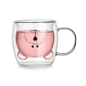 Amyhome Cute Mugs Bear Coffee Cup Double Wall Insulated Glass, Espresso Cup, Milk Cup, Tea Cup, Valentine's Day Christmas Birthday Gifts for Children and Adults