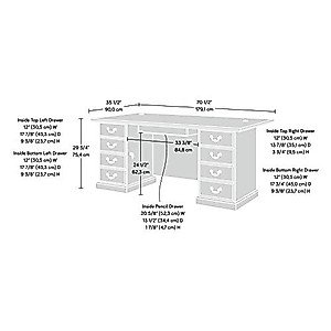 Sauder Heritage Hill Executive Desk, L: 70.51" x W: 35.43" x H: 29.69", Classic Cherry Finish