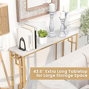 Giantex 43.5-Inch Console Tables for Entryway - Foyer Table with Adjustable Foot Pads, Golden Metal Frame, Faux Marble Top, Modern Long Sofa Table, Narrow Hallway Table for Living Room, Entry Table