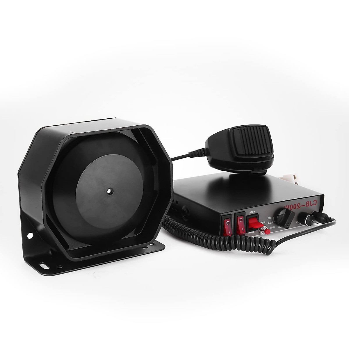 200W Siren Bundle 8 Tones Emergency Warning Siren with PA Speaker MIC System Vehicle Siren Box Fit for Police, Ambulance, Fire Fighting and Engineer Vehicles