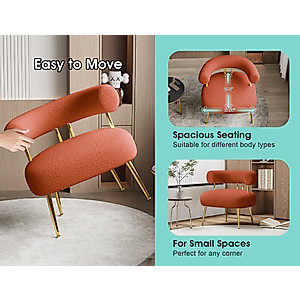 SEYNAR Mid Century Sherpa Boucle Accent Chair, Round Upholstered Barrel Arm Chair for Small Spaces, Fluffy Side Corner Sofa Chair for Living Room, Bedroom, Vanity, Office, Reading Nook(Orange)