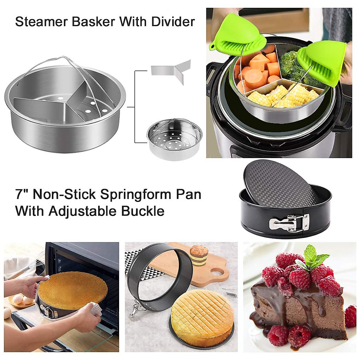 20Pcs Accessories for Instant Pot 6 qt 8qt, Ninja Foodi 8qt - 60 Pcs Parchment Papers, 2 Steamer Baskets, Springform Pan,Stackable Egg Steamer Rack, Instruction & Recipes Book