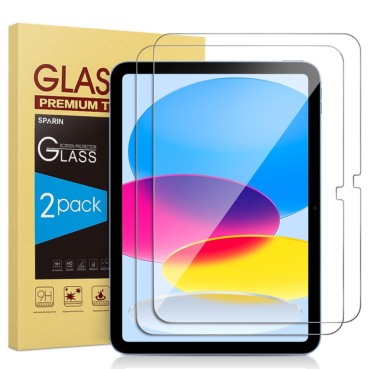 SPARIN Screen Protector Compatible with iPad 10th Generation 10.9 inch (2022 Models), 2 Pack 9H Hardness Tempered Glass for iPad 10 with Case Friendly, Anti-Scratch, Touch Sensitive
