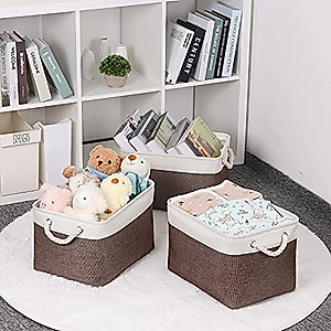 Bidtakay Baskets Set Fabric Storage Bins-White&Earthy Brown Bundled Baskets of 2 Large Baskets 16" X 11.8" X 11.8" + 3 Medium Baskets 15" X 11" X 9.5"