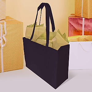 Large Tote Bags - 12 Pack Large Black Reusable Gift Bags, Shopping Bags with Handles in Bulk, Grocery Bags, Durable Fabric Tote Bags, Merchandise Bags, Foldable, Strong and Eco Friendly - 16x6x12