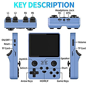 SERYUB RGB20S Handheld Game Console 3.5 inch HD Screen, Retro Consoles Classic Emulator Gaming Pre-Installed System Plug-in Headphones Preinstalled Hand Held Video Games System 64GB(Blue)