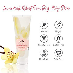 100% PURE Nourishing Body Cream Vanilla Bean Lotion Luxurious Dry Skin Hydration & Replenishment Natural Anti-Aging Moisturizer & Skincare for All Skin Types Women & Men - Vegan - 8 oz