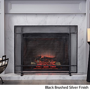 Christopher Knight Home Markus Modern Single Panel Iron Firescreen, Black Brushed Silver Finish