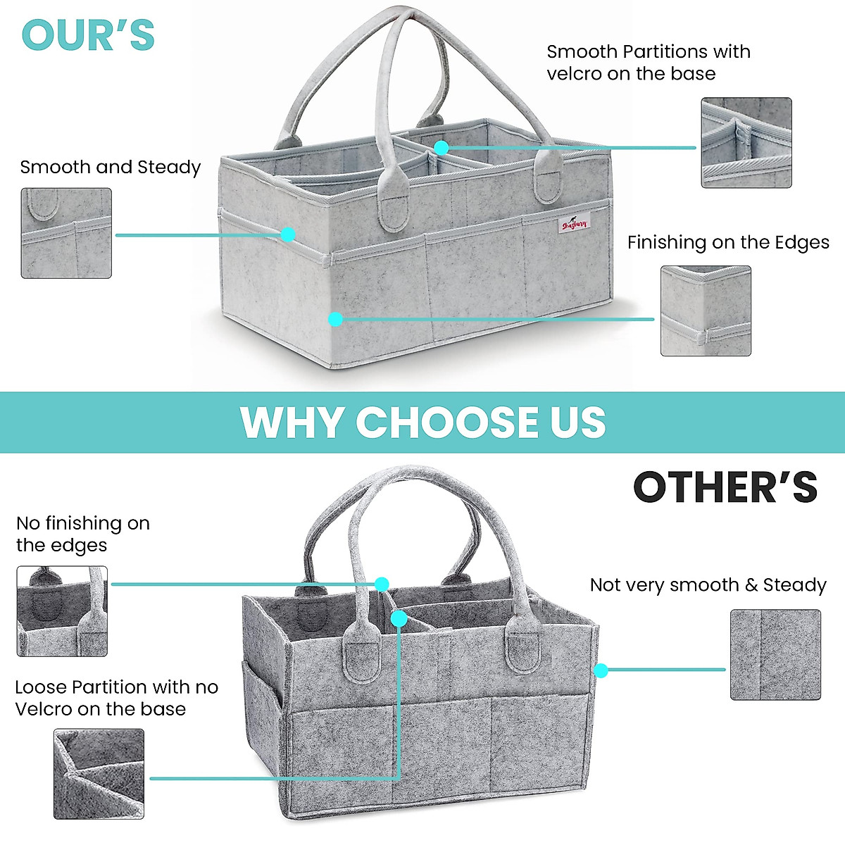 Baby Diaper Caddy Organizer with handle-Diaper Organizer Caddy For Girl Boy,Large Baby Organizer for Changing Table & Car,Felt Diaper Caddy,Baby Diaper Caddy Organizer Basket Grey,Baby Caddy Organizer