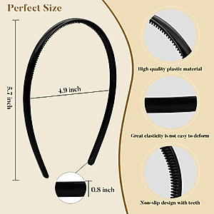 forenee Plastic Thin Skinny Headbands - Headbands for Women - Plain Headband for Girls DIY - Hair Bands Teeth Comb Headbands Halloween Comb - Black