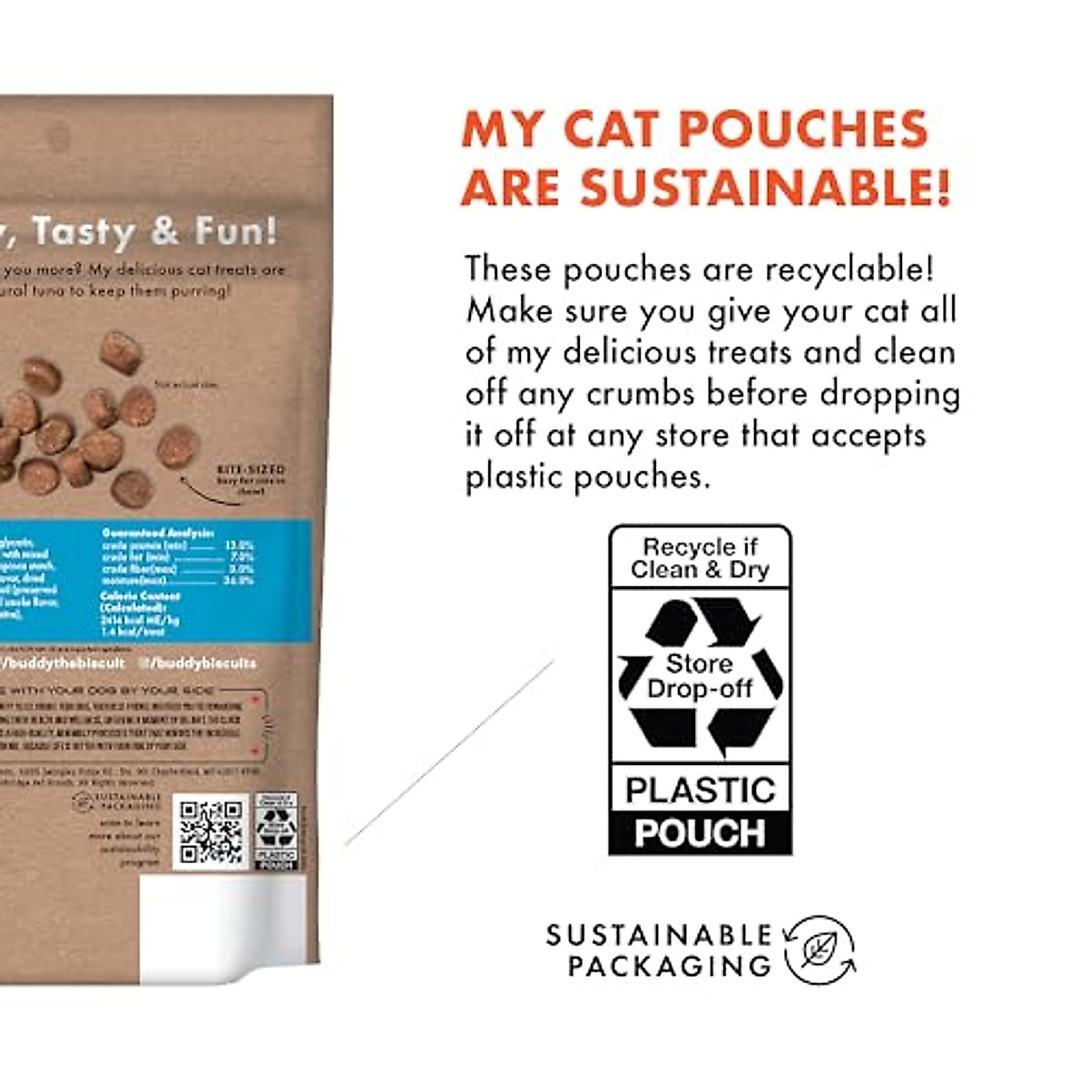 Buddy Biscuits 3 oz. Pouch of Grain Free Soft & Chewy Cat Treats Made with Natural Temping Tuna