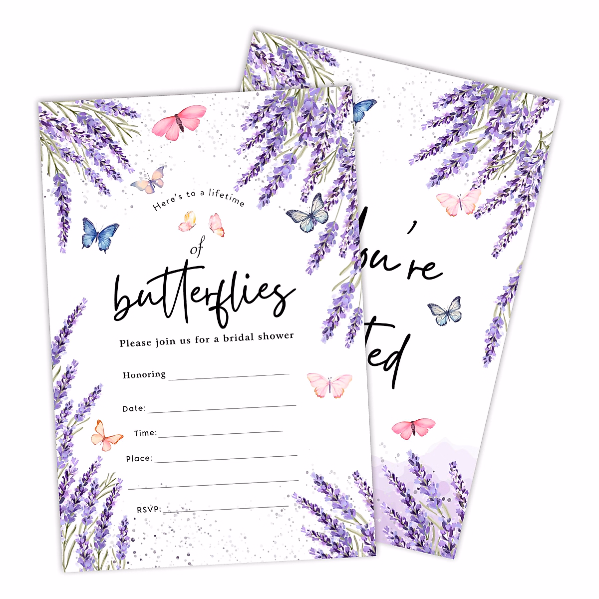 luixd Bridal Shower Invitations, 25 Purple Lavender & Butterfly Fill In Invites With Envelopes, Invitations For Newlyweds,Bridal Shower, Party Favor & Supplies - B10
