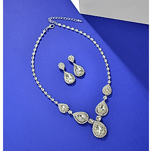 3 Pack Bridal Rhinestone Crystal Necklace Link Bracelet and Teardrop Dangle Earrings Jewelry Set Gifts fit with Wedding Dress Party