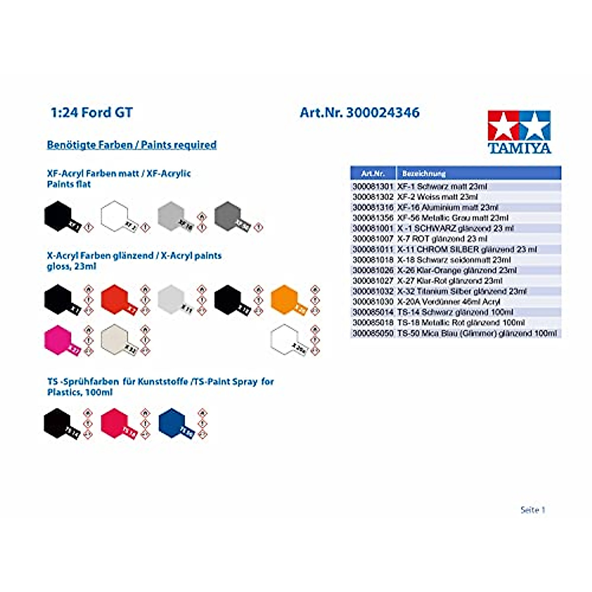TAMIYA 24346 1/24 Ford GT Plastic Model Kit
