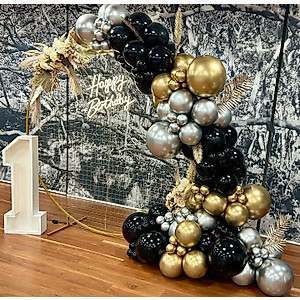 Bonropin 152pcs Black and Gold Balloons Garland Arch Kit with Black Gold Silver Balloons Gold Confetti Balloons New Year Ballons for Retirement Wedding Graduation New Year Birthday Party Decoration