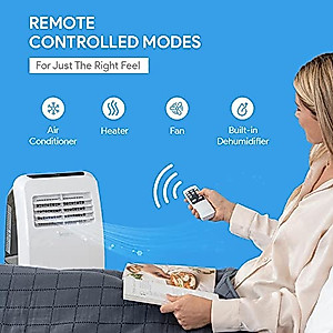 SereneLife SLACHT128 SLPAC 3-in-1 Portable Air Conditioner with Built-in Dehumidifier Function,Fan Mode, Remote Control, Complete Window Mount Exhaust Kit, 12,000 BTU + HEAT, White