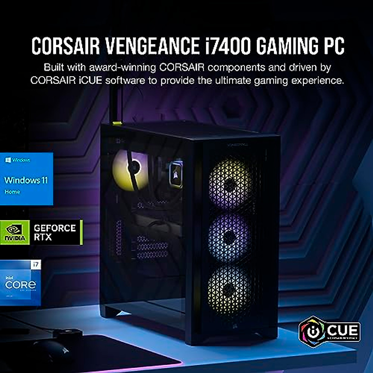 Corsair Vengeance i7400 Series Gaming PC - Liquid Cooled Intel® Core™ i7 13700K CPU - NVIDIA® GeForce RTX™ 4070 Ti Graphics - 32GB Vengeance RGB DDR5 Memory,Black