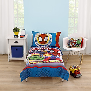 Marvel Spidey and His Amazing Friends Blue, Red, Yellow, and Green, Team Up 2 Piece Toddler Sheet Set