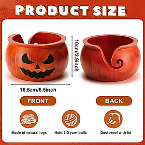 Sieral 2 Pcs Christmas Wooden Yarn Bowl Holder, Pumpkin Decoration Yarn Bowl for Crocheting 6.5 x 6.5 x 3.9 Inch Craft Knitting Bowl Crochet Yarn Holder for Handmade Crocheting Winter Mother's Gift