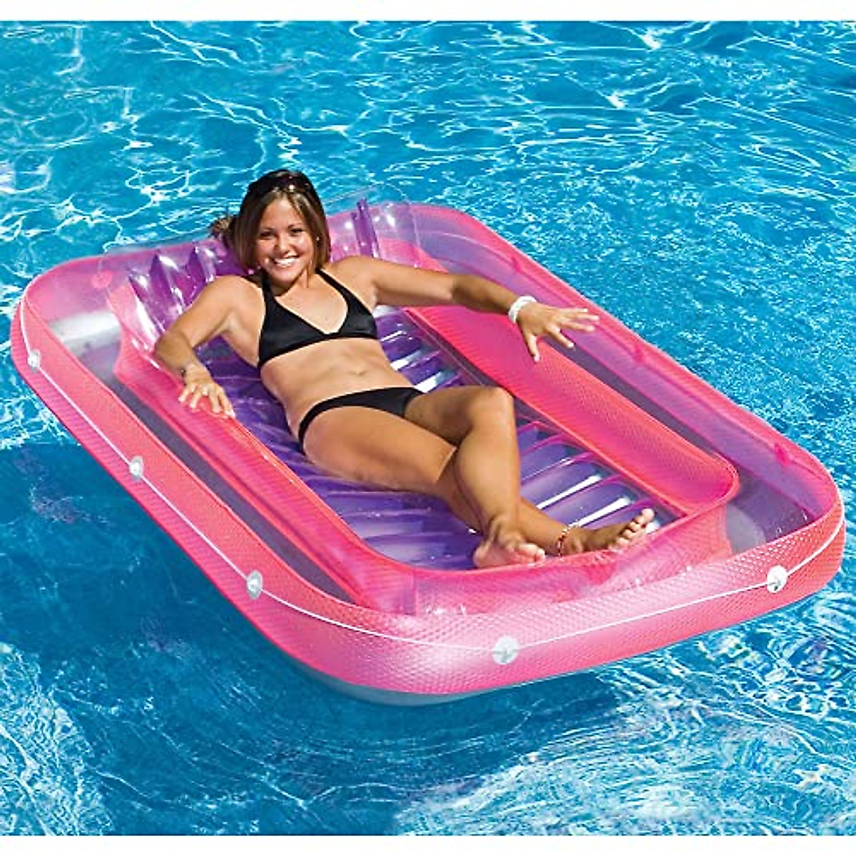 Swimline Inflatable Relaxing Suntan Lounge Water Raft Rectangular Tub and UFO Swimming Pool Lounge Chair Float with Built-in Sprayer