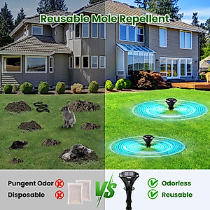Lookatool Solar Mole Repellent Ultrasonic, Gopher Repeller with LED Night Light, Vole Deterrent Outdoor Waterproof, Snake Chipmunk Sonic Spike Stakes in Yard, Lawn, Garden, 4 Pack, Black