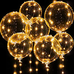 Light up Balloons, 7 Packs 20 Inch Bobo Balloons with 10ft Lights for Birthday Graduation Party Wedding Valentines Day Christmas Decoration (Warm White)