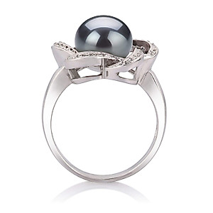 Fiona Black 9-10mm AA Quality Freshwater 925 Sterling Silver Cultured Pearl Ring For Women - Size-7