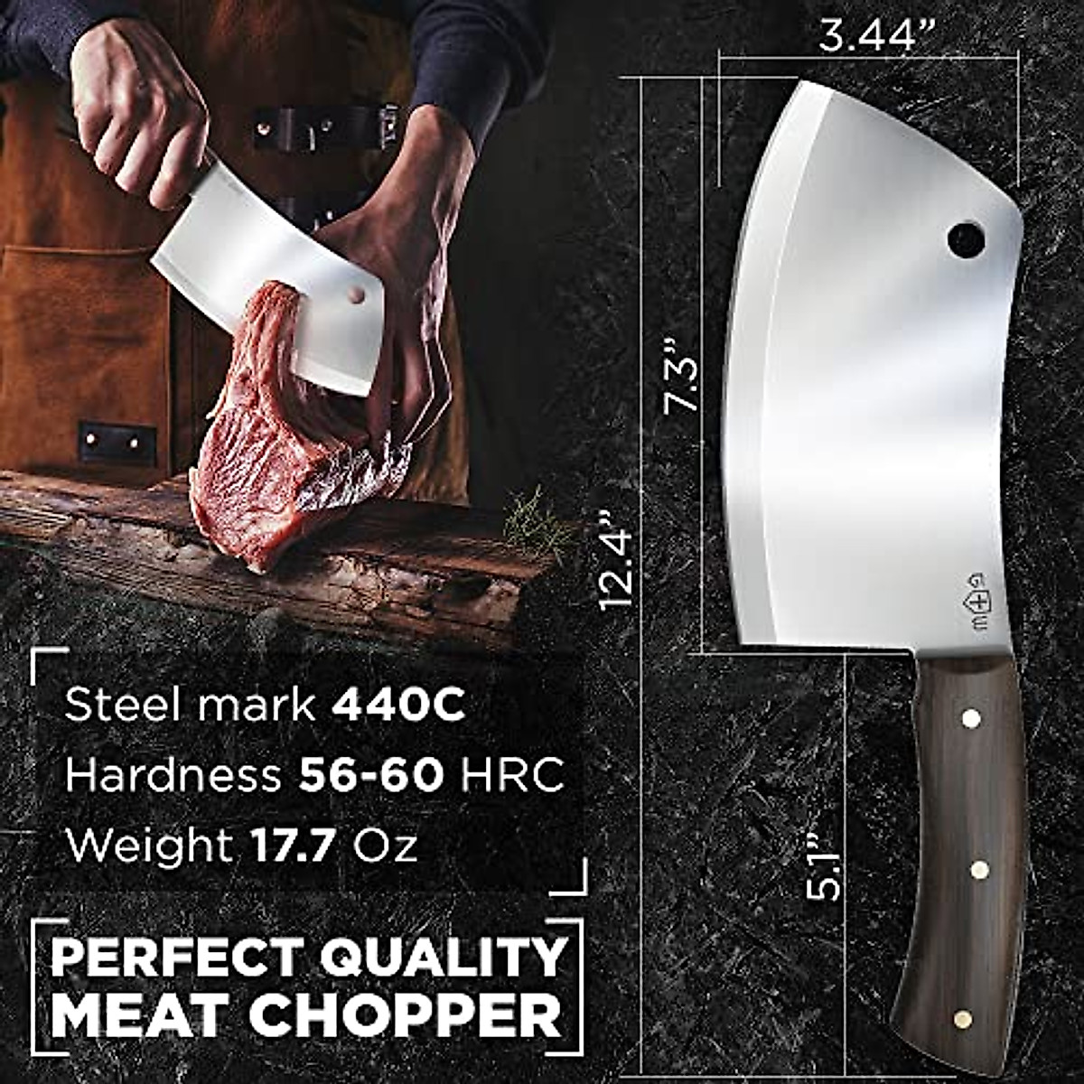 Grand Way Butcher Knife - Cleaver Knife for Meat Bone Vegetable Fruit Knife - Indoor Outdoor Cooking Utensil -