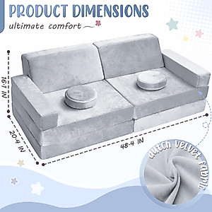 Mmucco Kids Play Couch, 10Pcs Toddler Couch, Kids Sofa Couch, Play Couch Sofa Playroom Bedroom,Modular Kids Couch for Playing, Creativing, Sleeping (Grey)