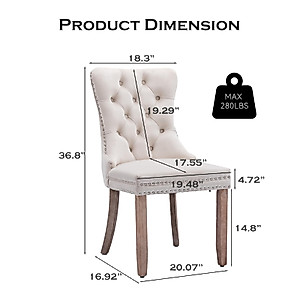 SoarTalent Velvet Upholstered Dining Chairs Set of 6, Modern Style Kitchen Side Chairs with Nailhead Trim and Wood Legs,Metal Pulling Ring for Dining Room Living Room(Beige,Set of 6)