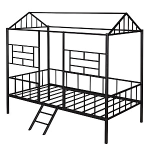 Bellemave House Bed Twin Size Kids Bed Frame Metal Platform Bed Frame, No Box Spring Needed, for Girls Boys (Black)