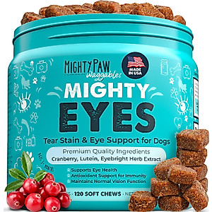 Mighty Paw Waggables Eyes (Made in USA) | Tear Stain Chews for Dogs. Vision and Tear Stain Support Eye Supplements for Dogs. Lutein Dog Tear Stain Supplement. Lubricates Eyes, Immune Support (120 Ct)