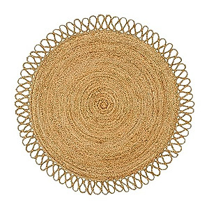 RIANGI Jute Braided Rug Circle Rug 4’ Round Area Rug, Circular Rug - Elegant Rugs for Living Room, 4 Ft Round Rug, Hand Woven Boho Round Rug 4ft for Kitchen, Farmhouse Decorative Floor Rug