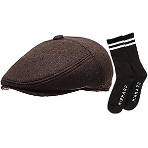 Men's Premium 100% Melton Wool 5 Panels Ivy Hat with Socks. (X-Large, Darkbrown)