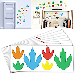 Top Label Dinosaur Footprints Wall Decals, Dinosaur Tracks Decals for Kids Room Removable Birthday Party Wall Decor Decals, 2 Size,60 Pcs Orange,green,blue,red , Yellow