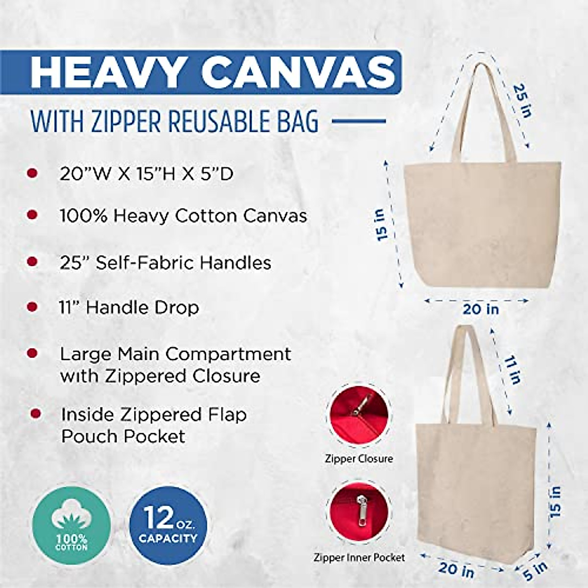 shop4ever ® Sorry I'm Late I Didn't Want To Come Black Heavy Canvas Tote with Zipper Sayings Reusable Shopping Bag 12 oz Natural -Pack of 1- Zip