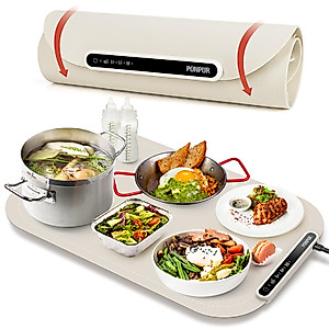 Electric Warming Mat for Food, 3 Adjustable Temperature - PONPUR Silicone Food Warmer Tray for Parties, Full Surface Heating, Auto Power Off, Foldable Hot Plate for Gatherings, Buffet, Family Meals