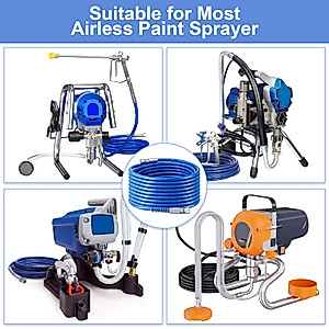 Gyfent 50Ft x 1/4" Airless Paint Sprayer Hose, 8500PSI High Pressure Airless Paint Spray Hose with 5Ft Whip Hose & 1/4" Hose Connector & Sprayer Swivel Joint for Airless Spraying Machine
