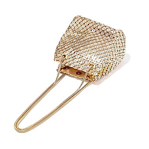 Yokawe Women's Bling Crystals Evening Clutch Bag Sparkly Metal Sequins Purse Glitter Rhinestone Bucket Bags Prom Cocktail Party Wedding Handbags (Gold)